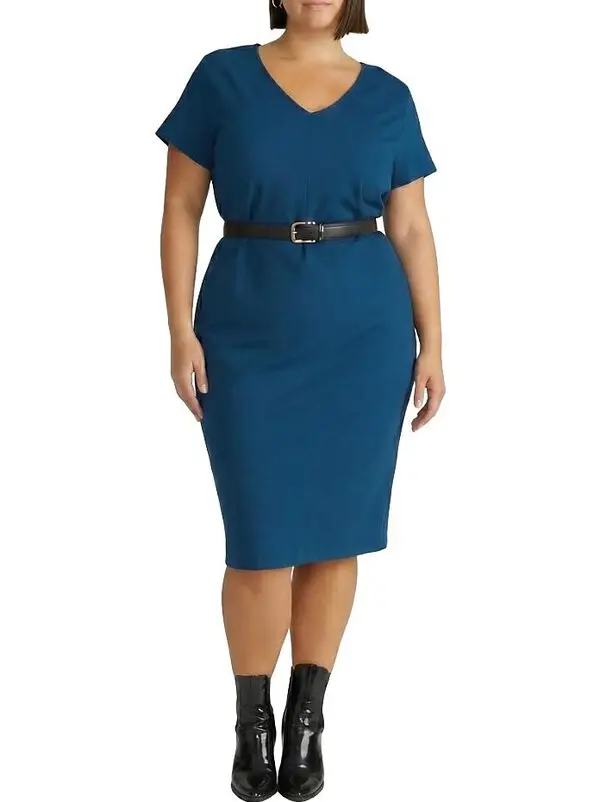 Universal Standard Executive V Neck Ponte Dress - Deep Teal