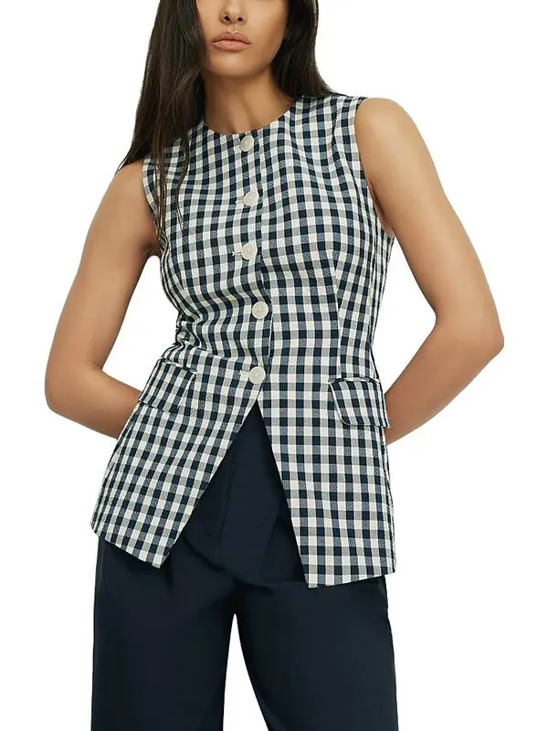 Veronica Beard Lois Gingham Vest - Navy/dove