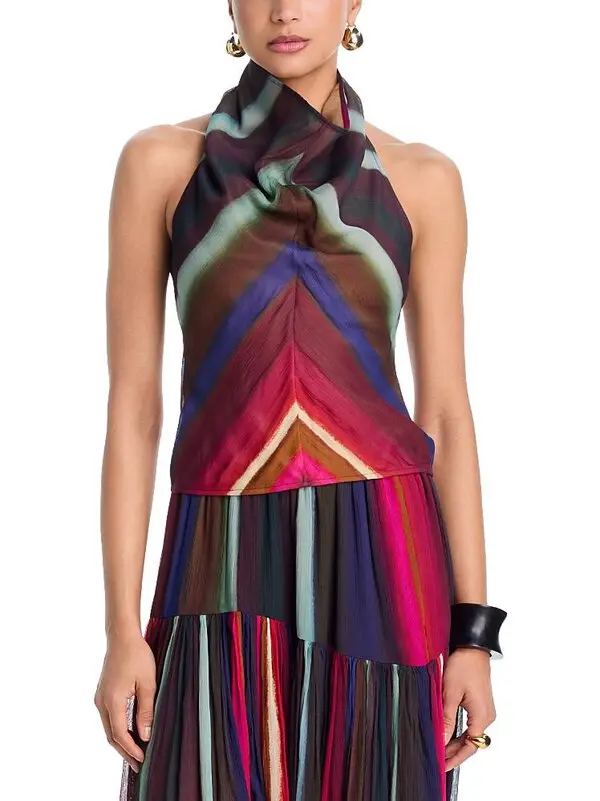 Christopher John Rogers Louie Stripe Cowl Neck Halter Top - Roux