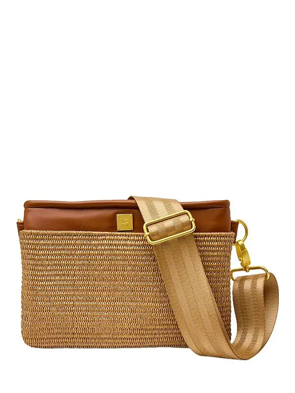 THINK ROYLN Raffia Crossbody Bag With Leather Trim - Sand Dune