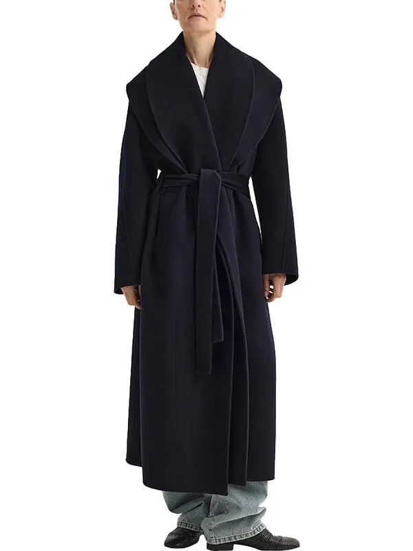 RÓHE Signature Double Faced Wool Scarf Coat - Navy