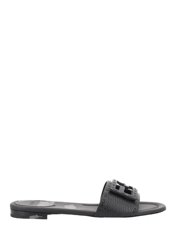 Fendi Baguette" Leather Slides - Black