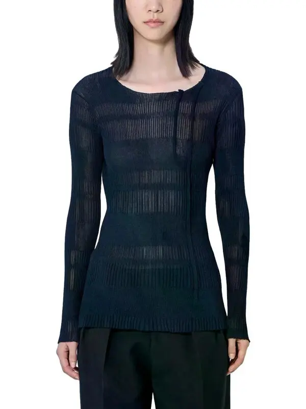 Yohji Yamamoto Sheer-knit Ribbed Sweater - Blue