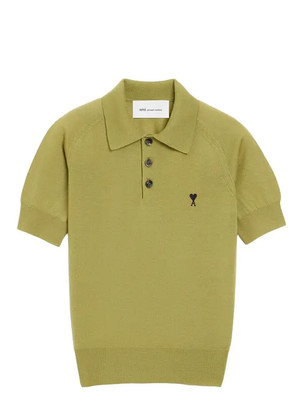 AMI Paris Merino Wool De Coeur Polo - Matcha/black