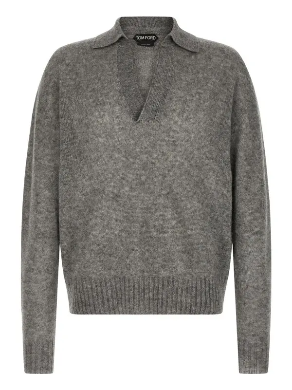 TOM FORD Polo Collar V-neck Sweater - Gray