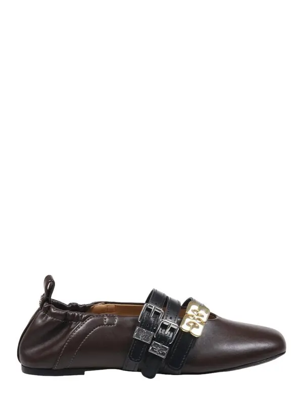 GANNI Sue Triple Buckled Ballet Flats - Black