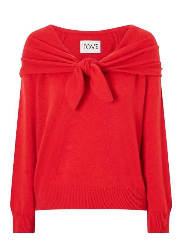Tove Long-sleeved Knitwear With Tie Neckline And Ribbed Trim - Red