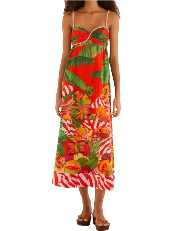 Farm Rio Sleeveless Sweetheart Neckline Tropical Print Maxi Dress - Multicolor