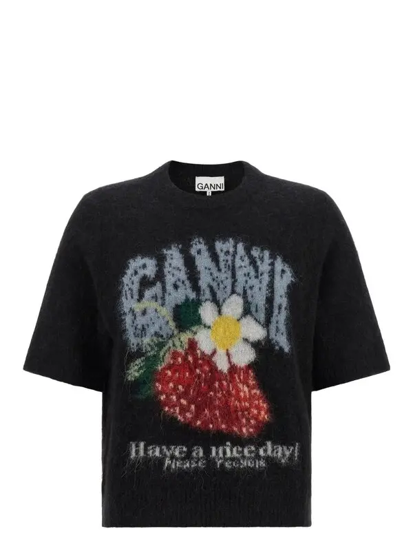 GANNI Strawberry Intarsia Knitted Jumper - Black