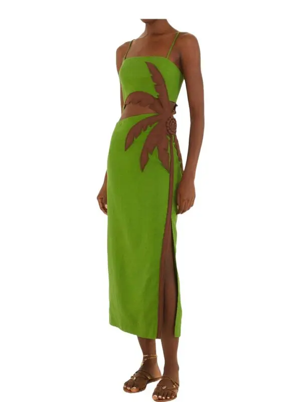 Farm Rio Palm Tree Cut-out Midi Dress - Green