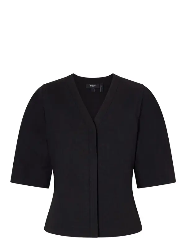 Theory V-neck Linen Shirt With Oversized Sleeves - Black