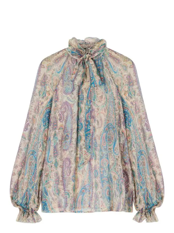 Etro Ruffled Paisley Print Silk Crepe Shirt With Bow Detail - Multicolor