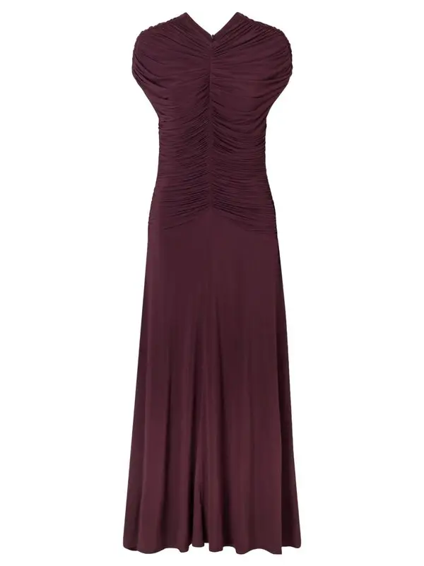 Tove Pleated V-neck Maxi Dress - Wine Red