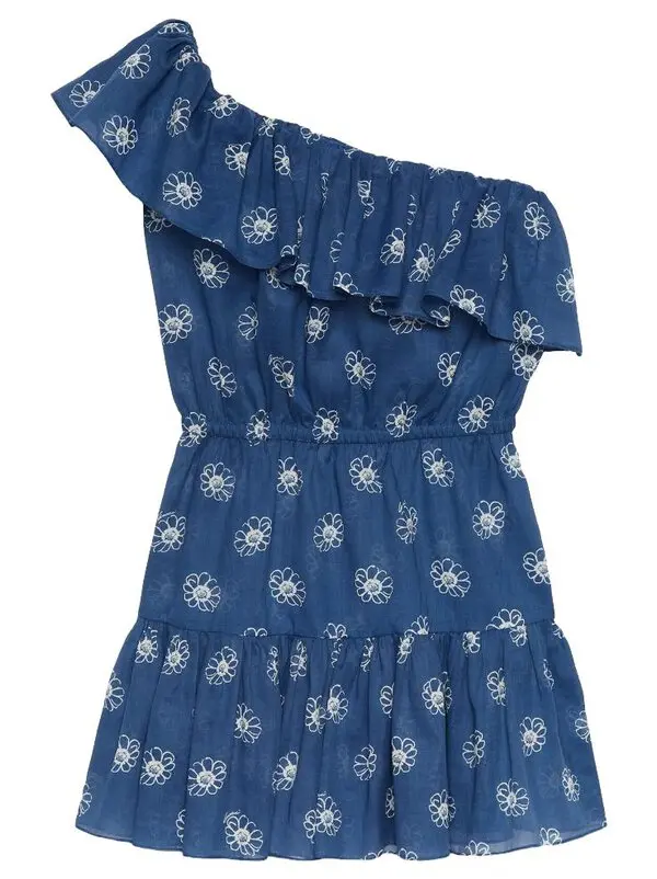 Gucci Daisy Print One-shoulder Dress - Blue
