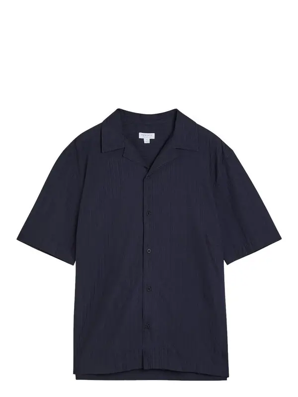 Sunspel Striped Embroidered Cotton Shirt - Navy
