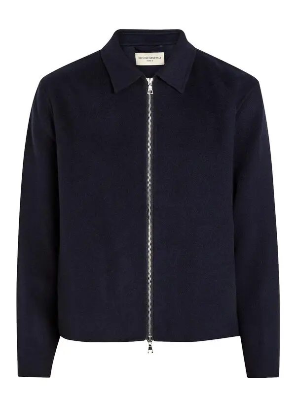 Officine Générale Mazir Wool Zip-up Bomber Jacket - Navy