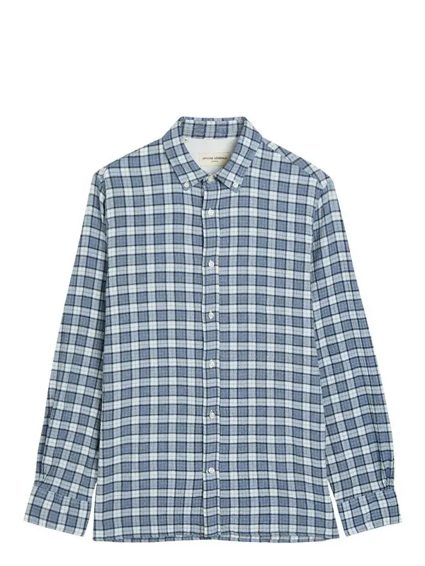 Officine Générale Arsene Checked Waffle Stretch-cotton Shirt - Blue