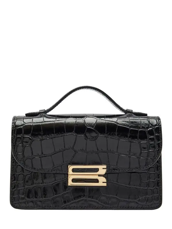 Victoria Beckham Dorian Crocodile-effect Patent Leather Top Handle Bag - Black