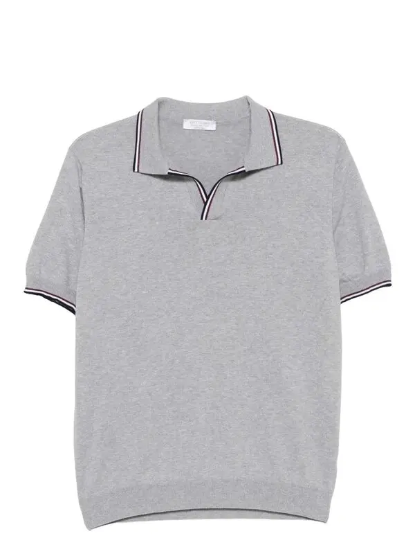 GRAN SASSO Stripe-trim V-neck Polo Shirt - Grey