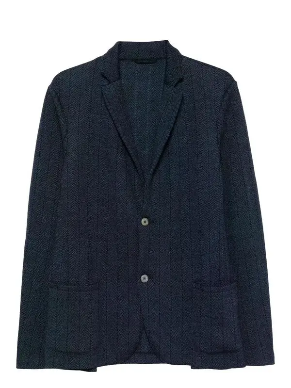 GRAN SASSO Herringbone-knit Single-breasted Wool Blazer - Blue