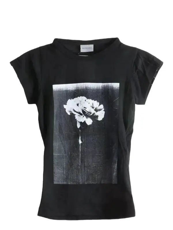 Balenciaga Flower Print T-shirt - Black