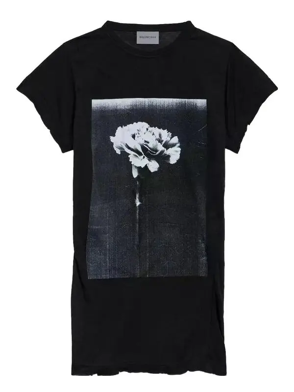 Balenciaga Flower Print T-shirt - Black