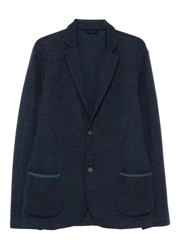 GRAN SASSO Herringbone-knit Single-breasted Wool Blazer - Blue