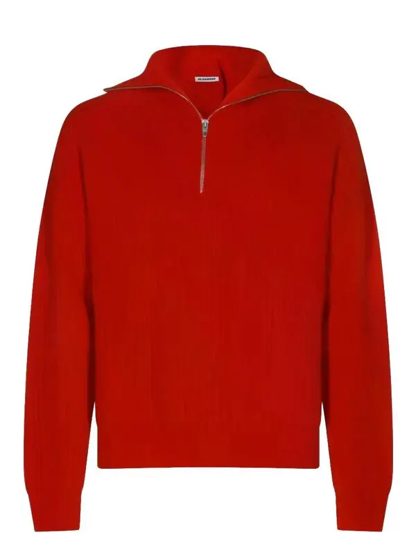 JIL SANDER Ribbed Half-zip Wool Sweater - Red