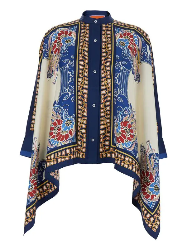 La DoubleJ Silk Foulard Shirt With Draping And Floral Print - Multicolor