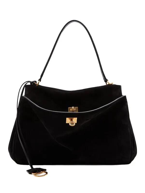 Balenciaga Rodeo Medium Suede Top Handle Bag - Black