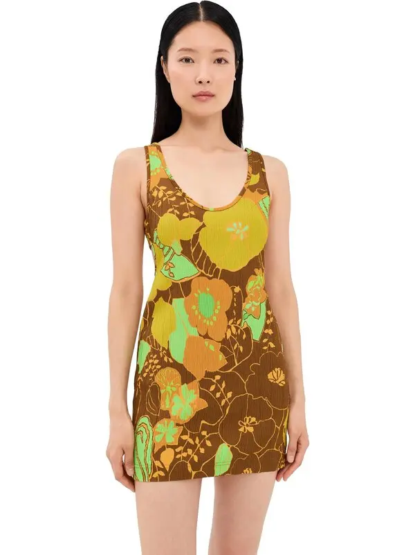 Tibi Kamara Print Racerback Short Dress - Brown Multi