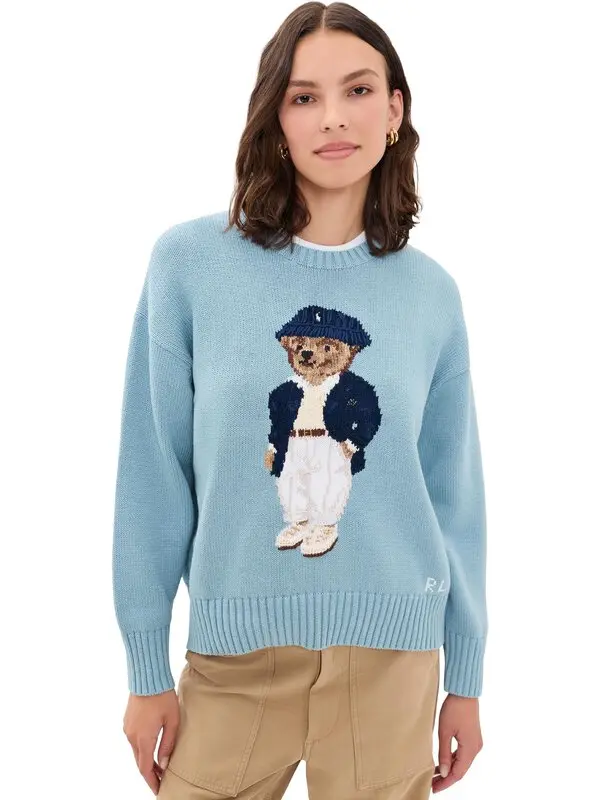 Polo Ralph Lauren Cotton Bear Long Sleeve Crew Neck Pullover - Blue Note