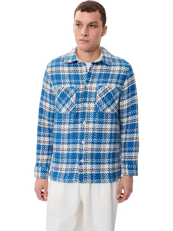 WAX LONDON Oran Check Whiting Overshirt - Blue/ecru