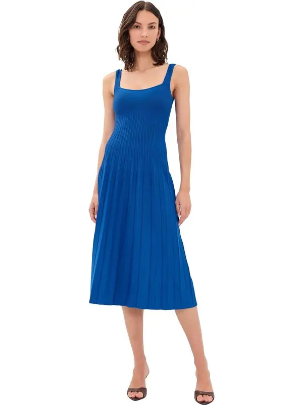 Staud Ellison Square Neck Knit Midi Dress - Cobalt