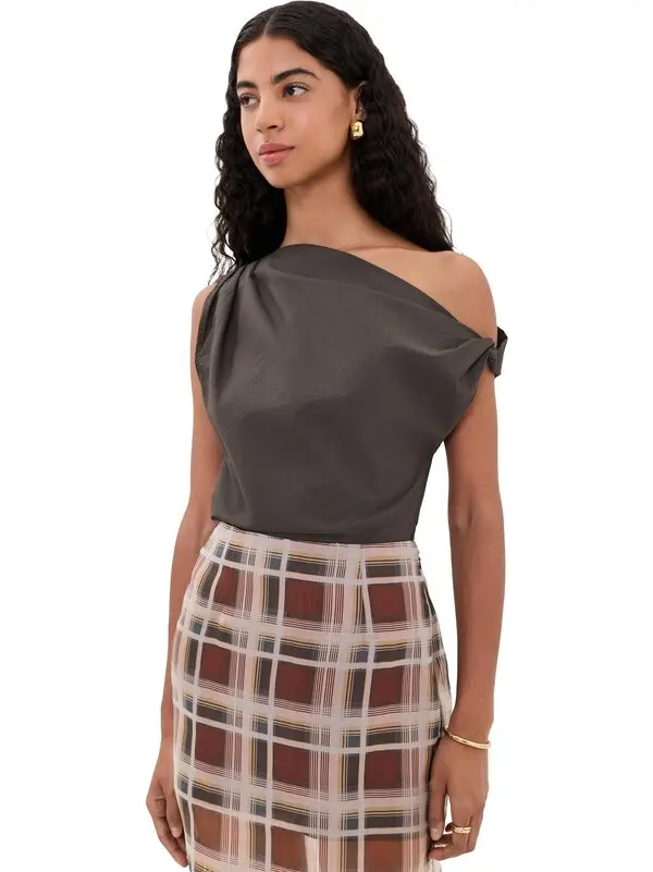 Ba&sh Omar Top Asymmetrical Neckline With Ruched Shoulders - Cafe