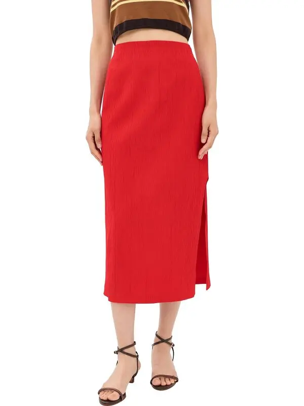Tibi Creased Stretch Crepe Midi Skirt - Red