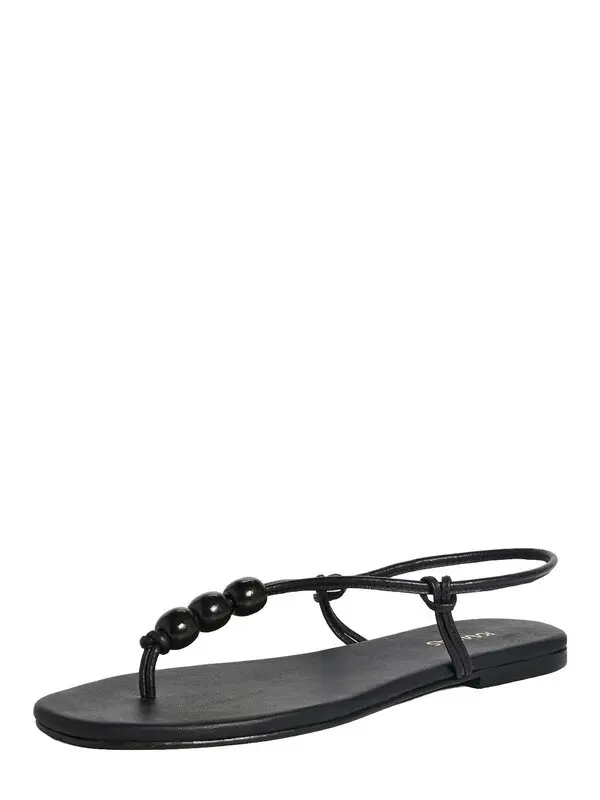 Kaanas Vitoria Leather Sandals With Wooden Beads - Black