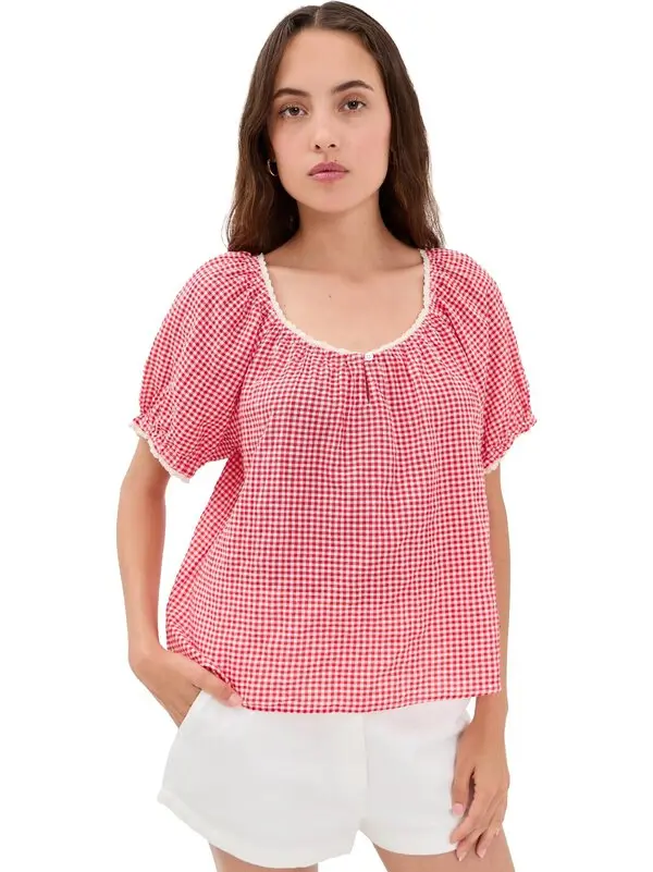 Xirena Maisie Gingham Puff Sleeve Top - Cherry Red