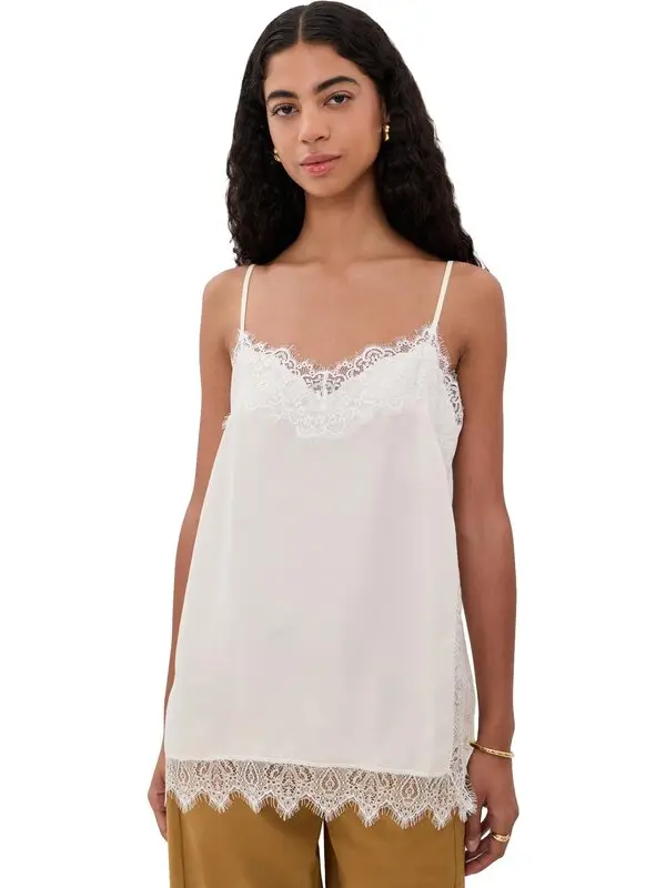MOTHER The Sweet Talker Tank With Lace Trim - White