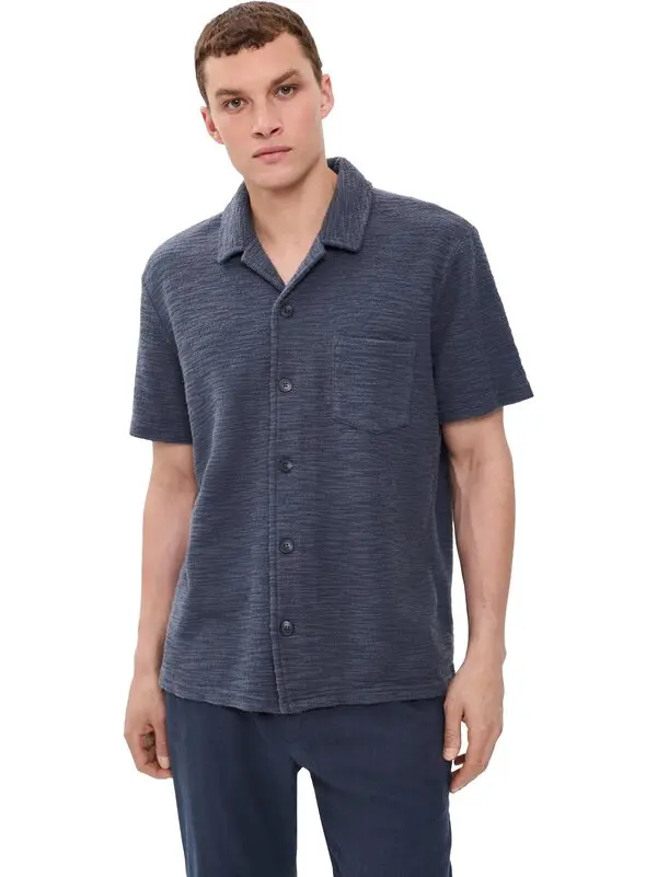 Marine Layer Cam Jacquard Resort Shirt - Navy