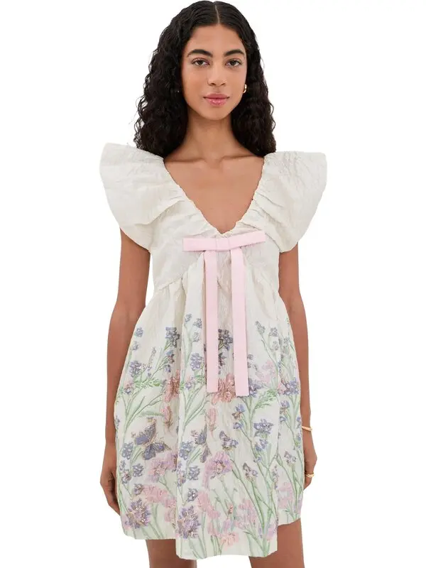 Endless Rose Jacquard Mini Dress With Floral Pattern - Cream Multi