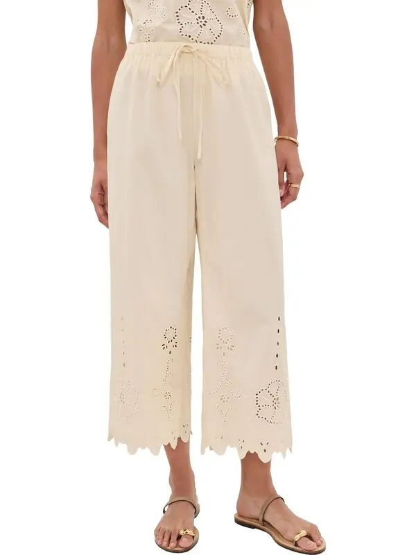 APIECE APART Embroidered Eyelet Cotton Pull-on Pants - Ecru