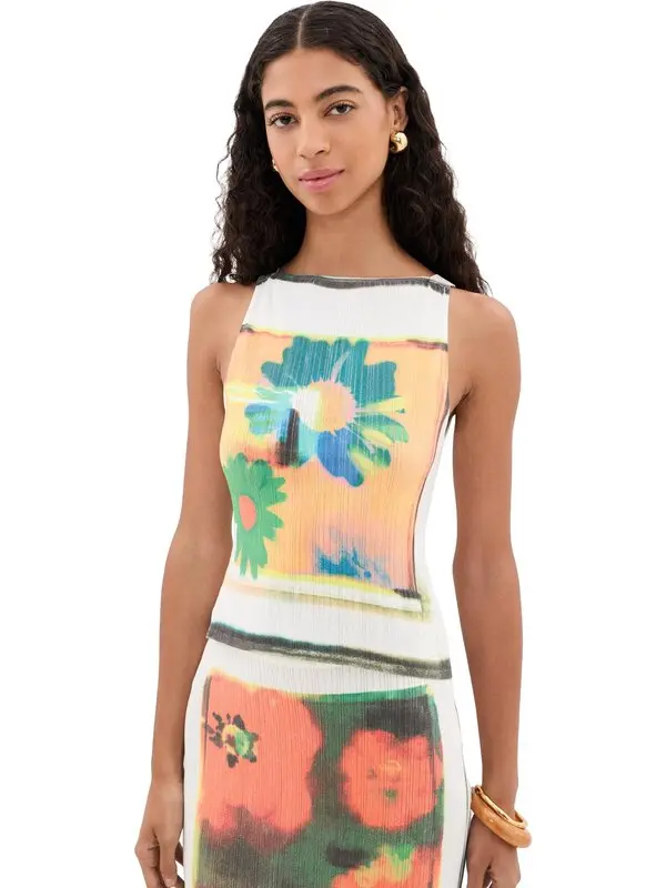 Staud Bryn Sleeveless Floral Print Boatneck Knit Top - Superbloom Scarf