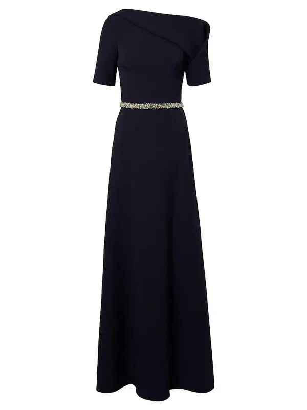 Safiyaa Stephanie Embellished Draped Crêpe Gown - Blue