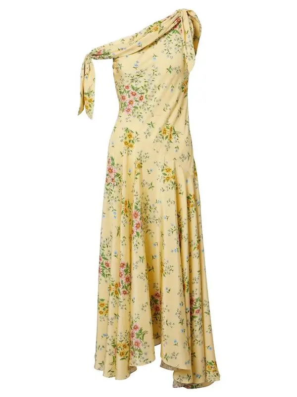 RODARTE Asymmetric Floral Silk Midi Dress - Yellow