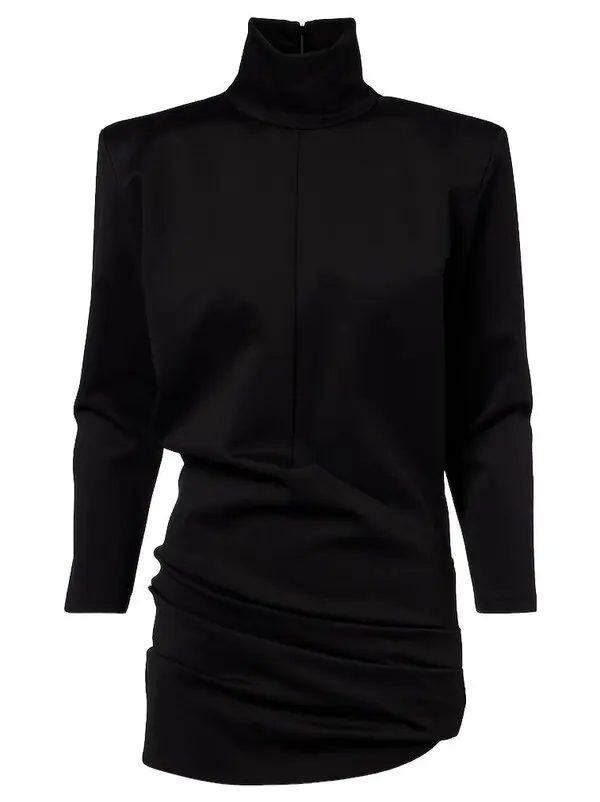 Attico Draped Turtleneck Jersey Minidress - Black