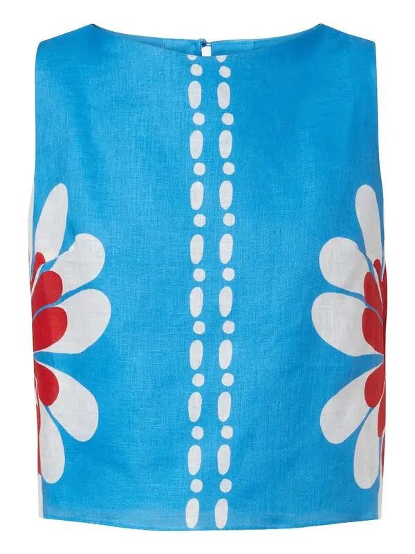 CALA DE LA CRUZ Avelino Floral Linen Top - Blue