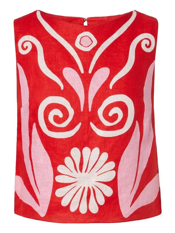 CALA DE LA CRUZ Avelino Floral Linen Top - Red