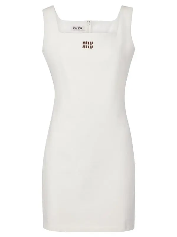 Miu Miu Leather-trimmed Cotton Jersey Mini Dress - White