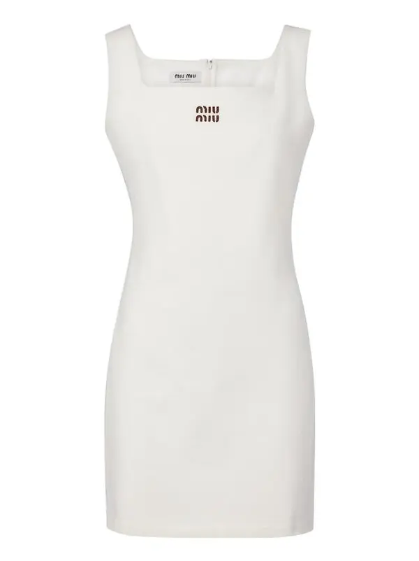 Miu Miu Leather-trimmed Cotton Minidress - White